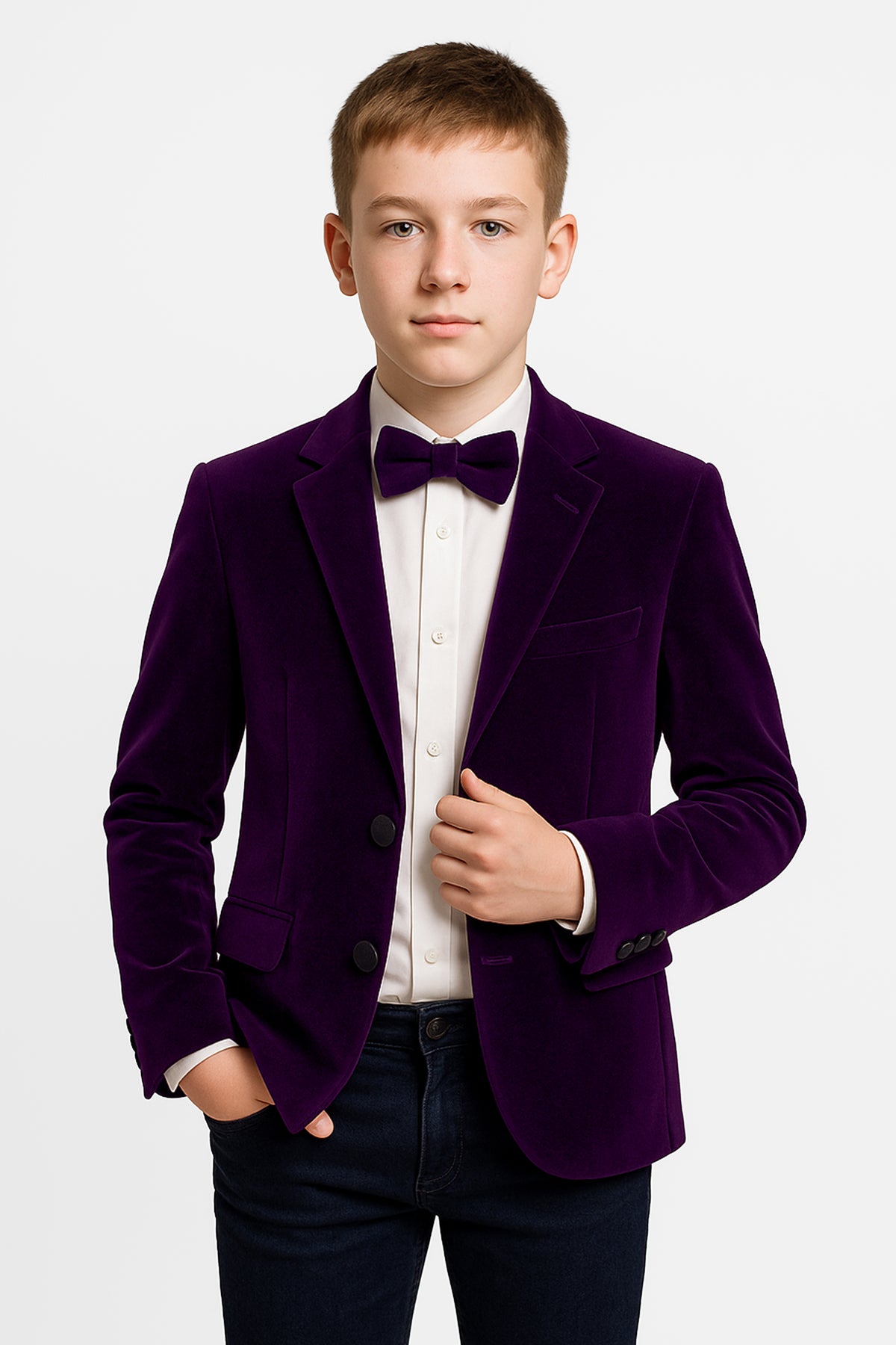 Boys Velvet Blazer Slim Fit Formal Jacket in Purple | Sirri