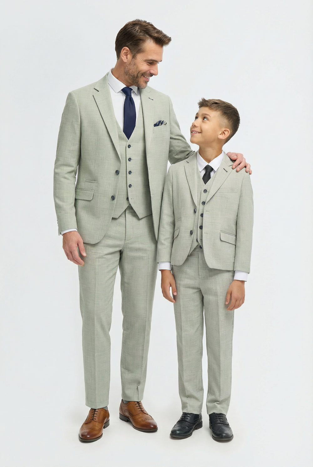 Men's Boys Green Textured Suit Father & Son Bundle | Sirri