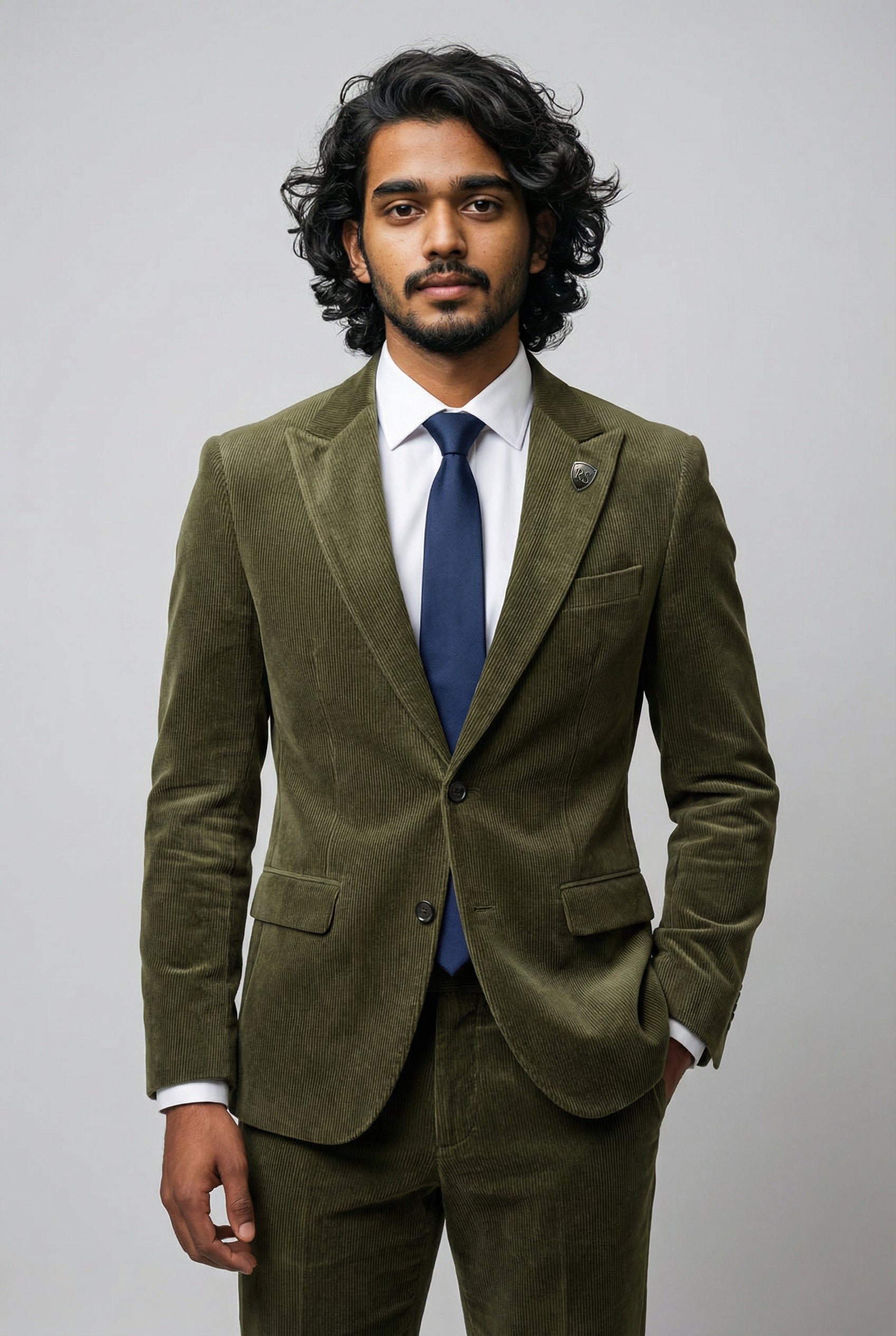 Men’s 2 PC Corduroy Formal Suit in Green & Light Blue| Sirri