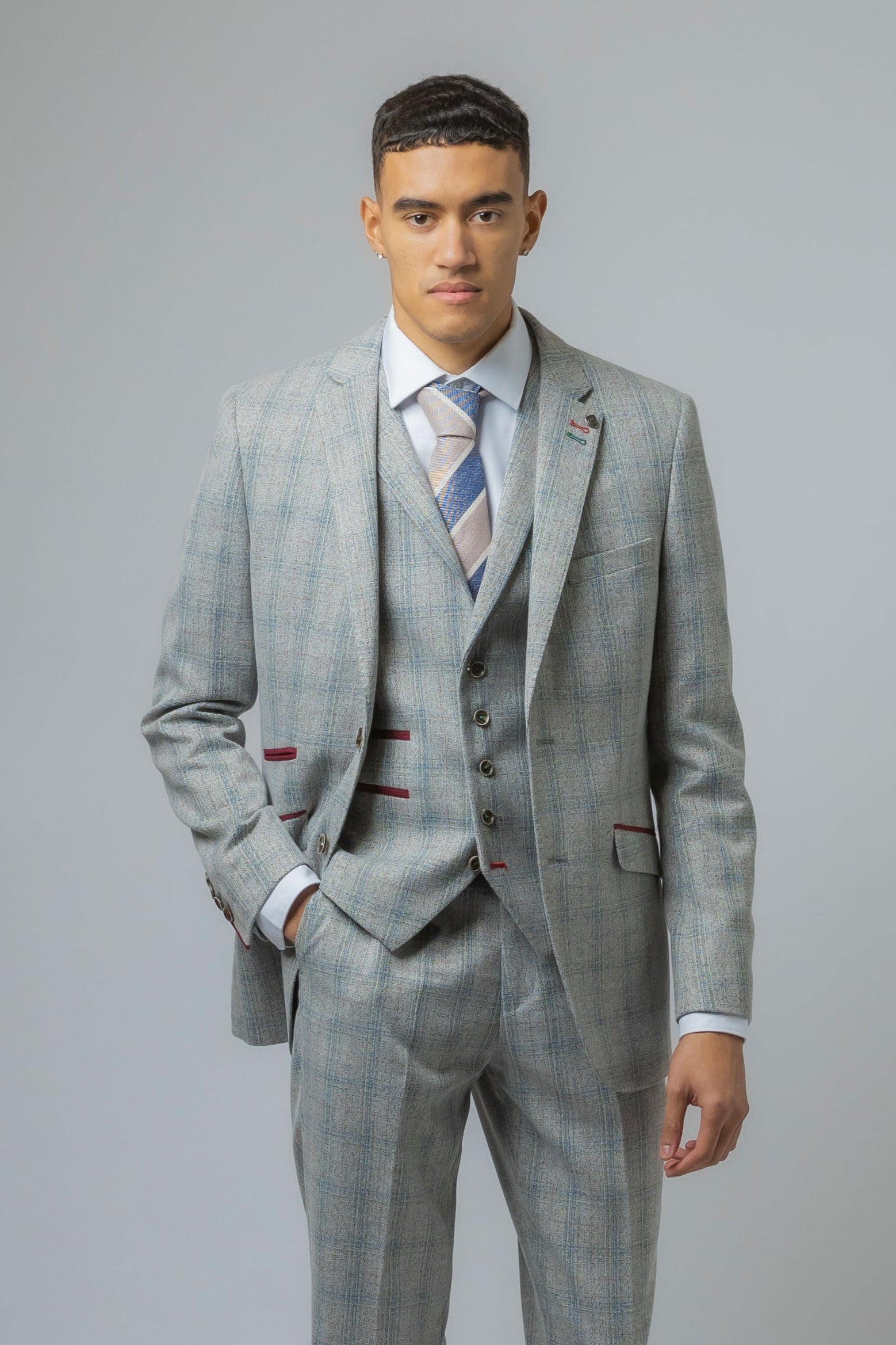 Men’s Tweed Check Slim Fit 3 Piece Business Formal Suit Set | SIRRI
