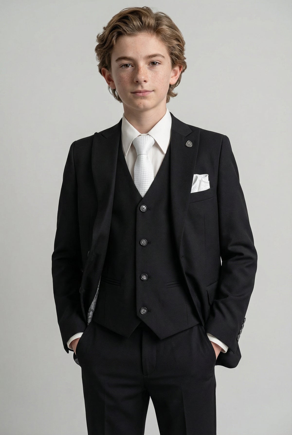 Boys Slim Fit Suit 3 Piece Set in Black | SIRRI Boys Formal Wear