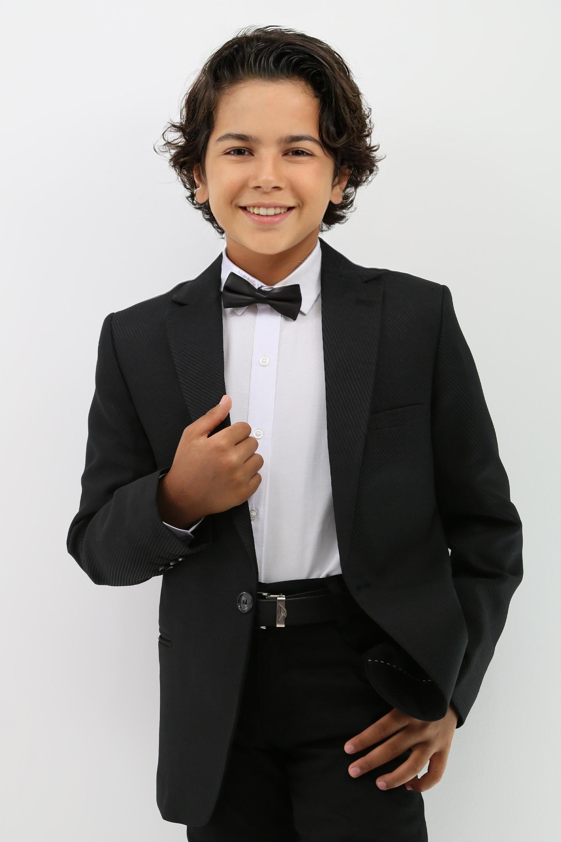 Boys Textured Tweed Blazer in Black | Sirri