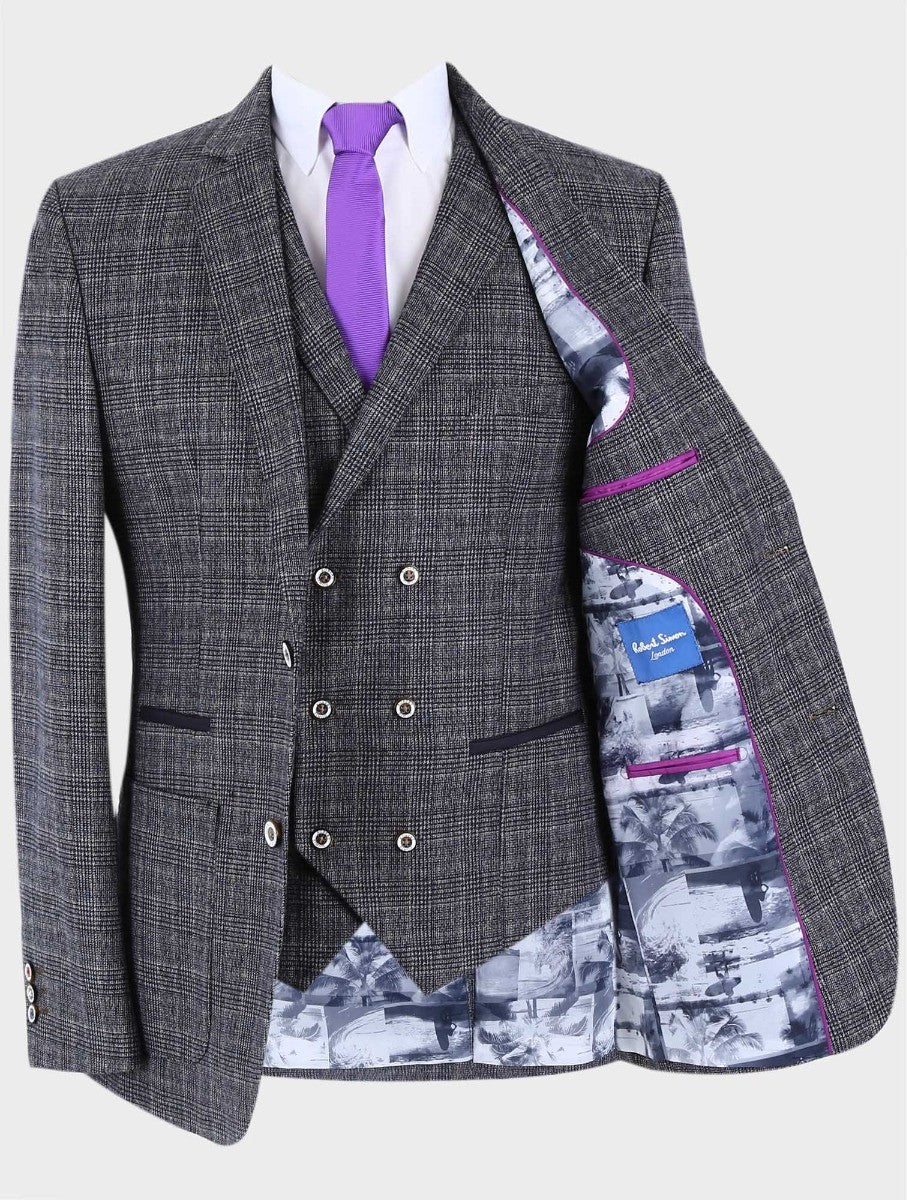 Men's Slim Fit Retro Prince Edward Check Blazer and Waistcoat Sold ...