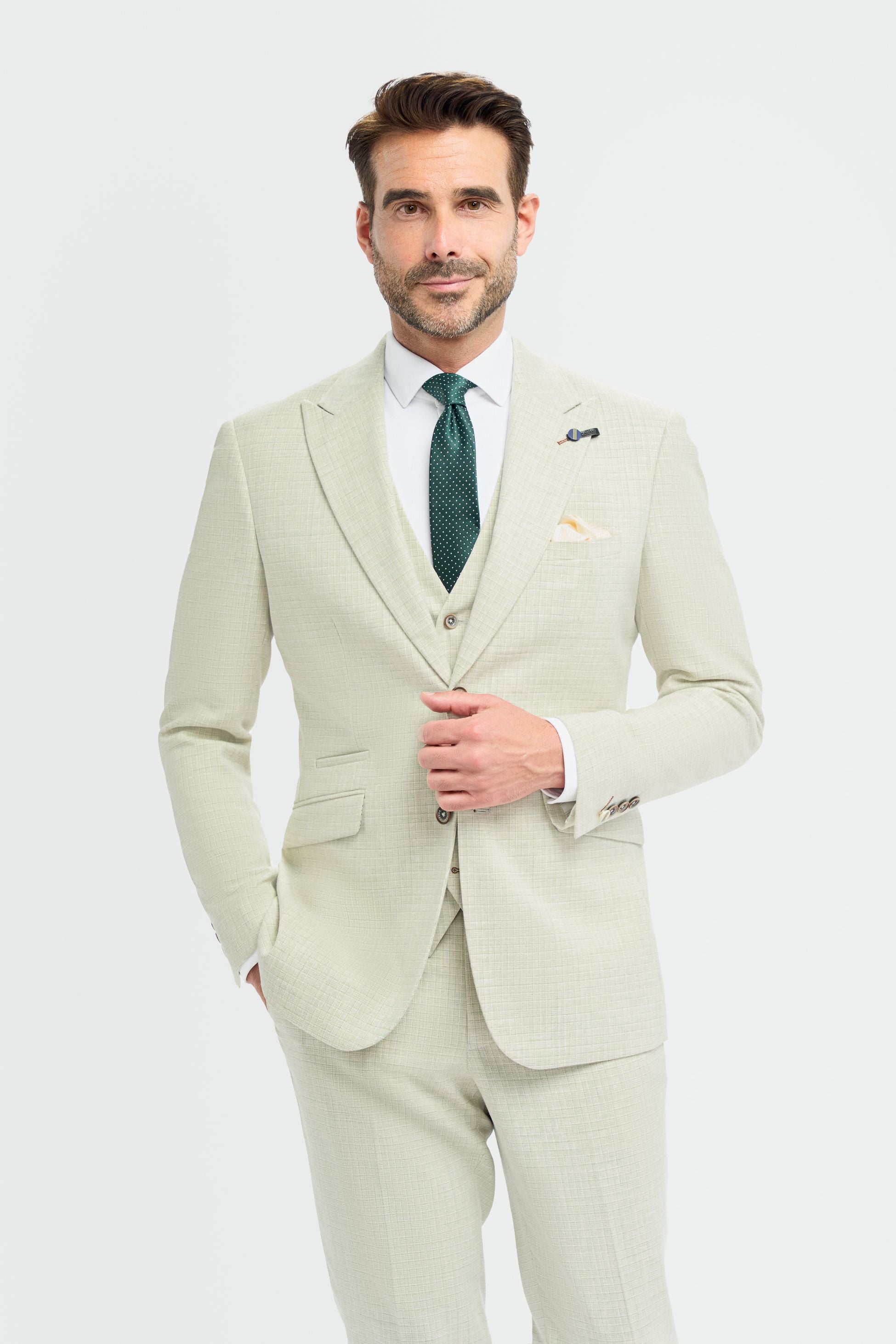 Men’s 3 Piece Slim Fit Textured Suit in Sage Green | Sirri