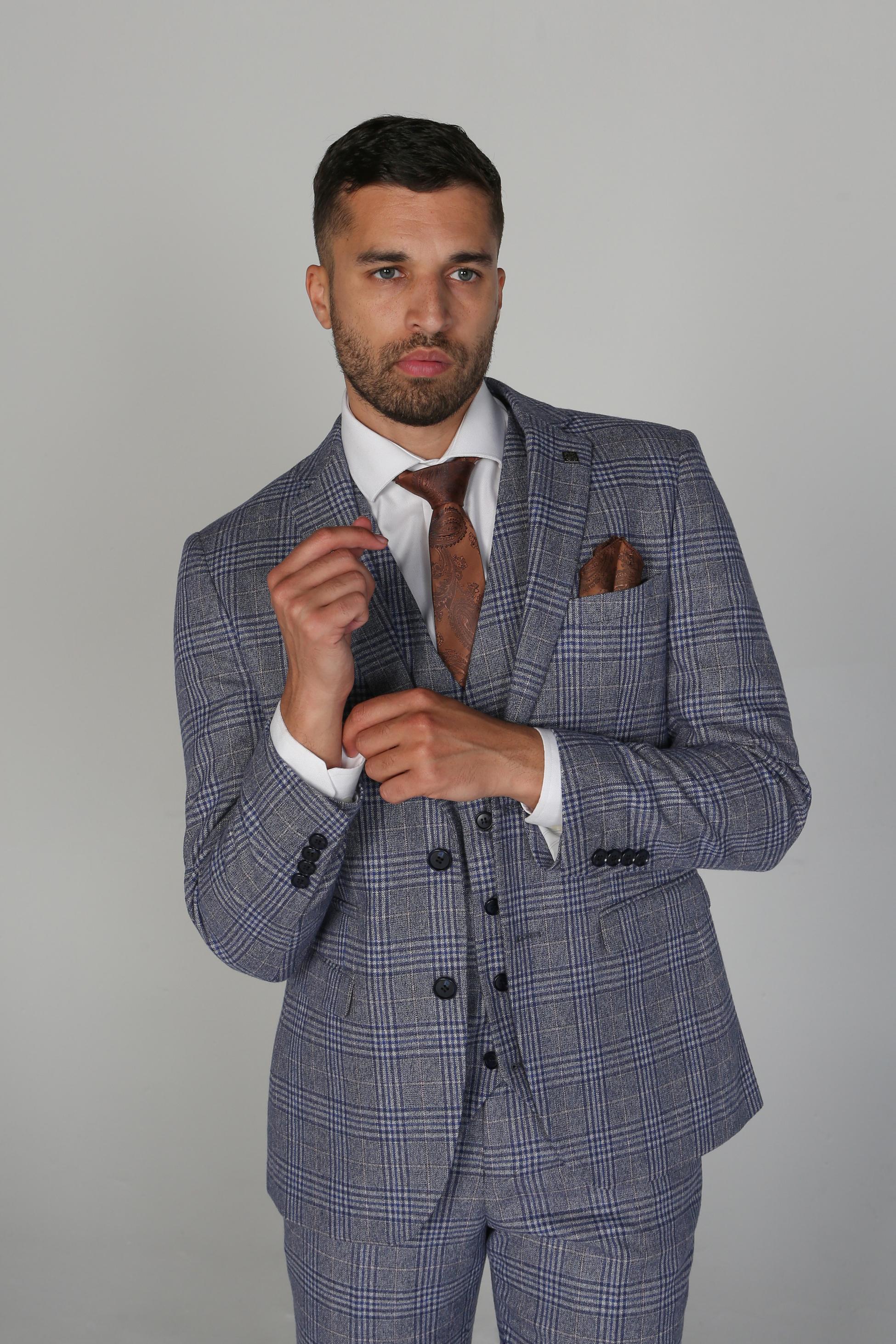 Check Tweed Plaid Viktor Blue Suit| Sirri Men’s Formal Wear